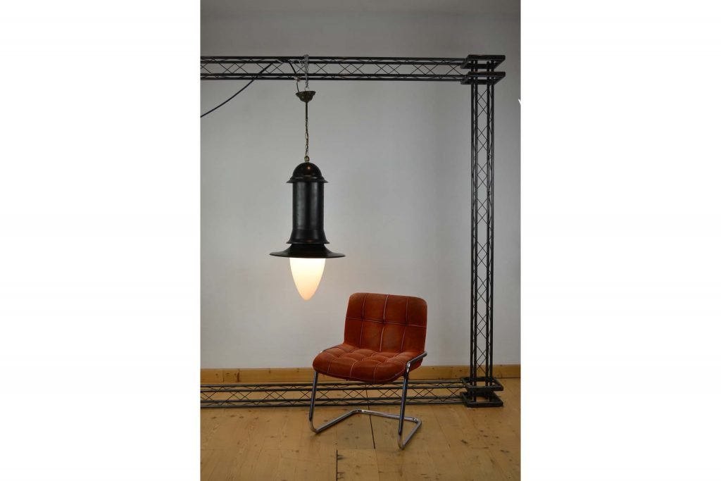 Large Industrial Style Pendant Light, Metal with Milkglass | Retro Station