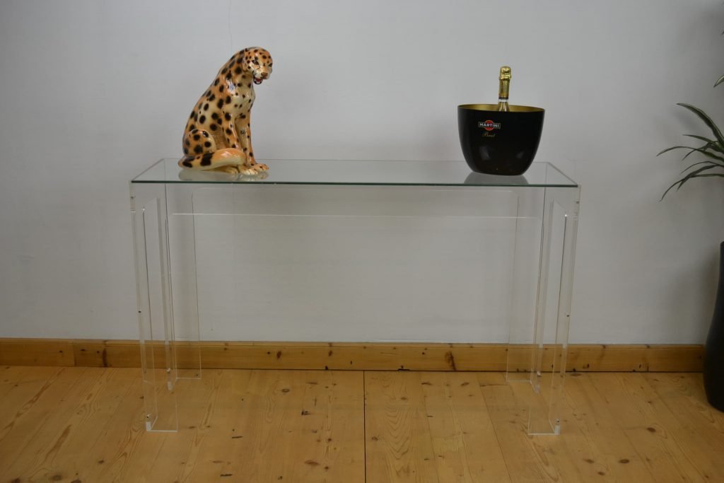 Plexiglass Console Table with Glass Top, 1970s | Retro Station